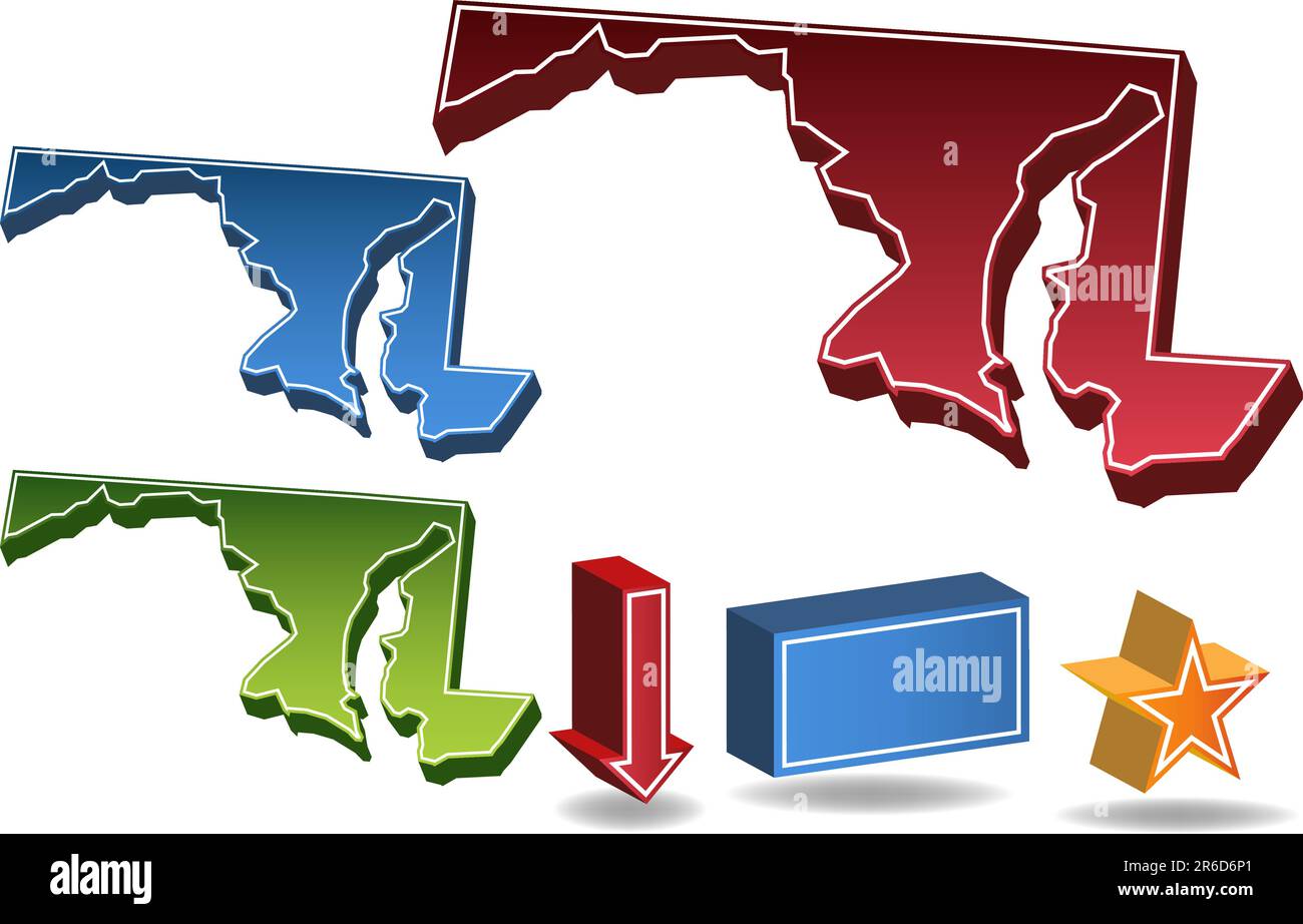 Set of 3D images of the State of Maryland with icons Stock Vector Image ...