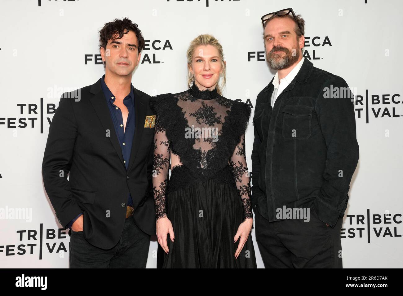 Hamish Linklater, from left, Lily Rabe and David Harbour attend the ...