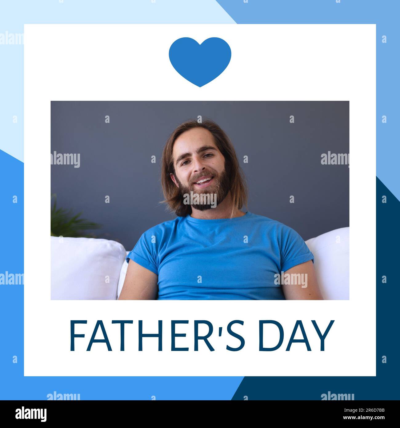 Composite of father's day text and blue heart shape, portrait of ...