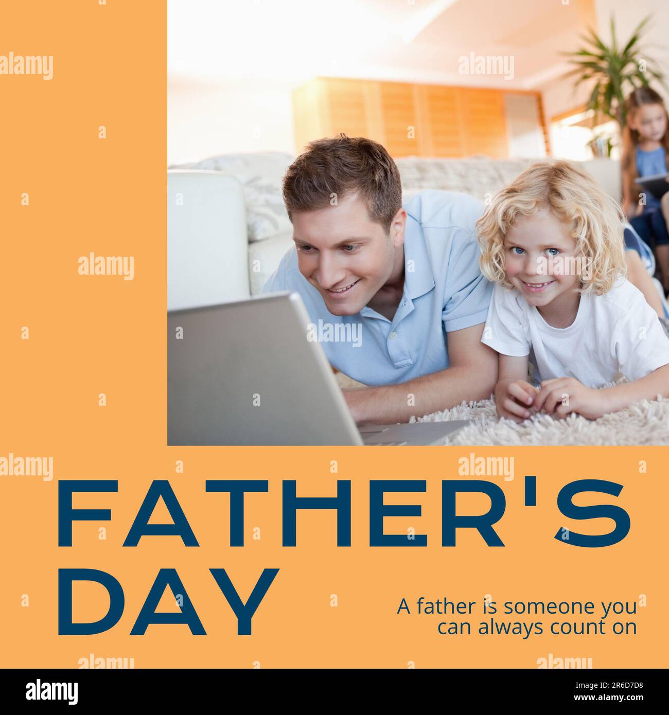 Composite of father's day text and caucasian boy lying by father using ...