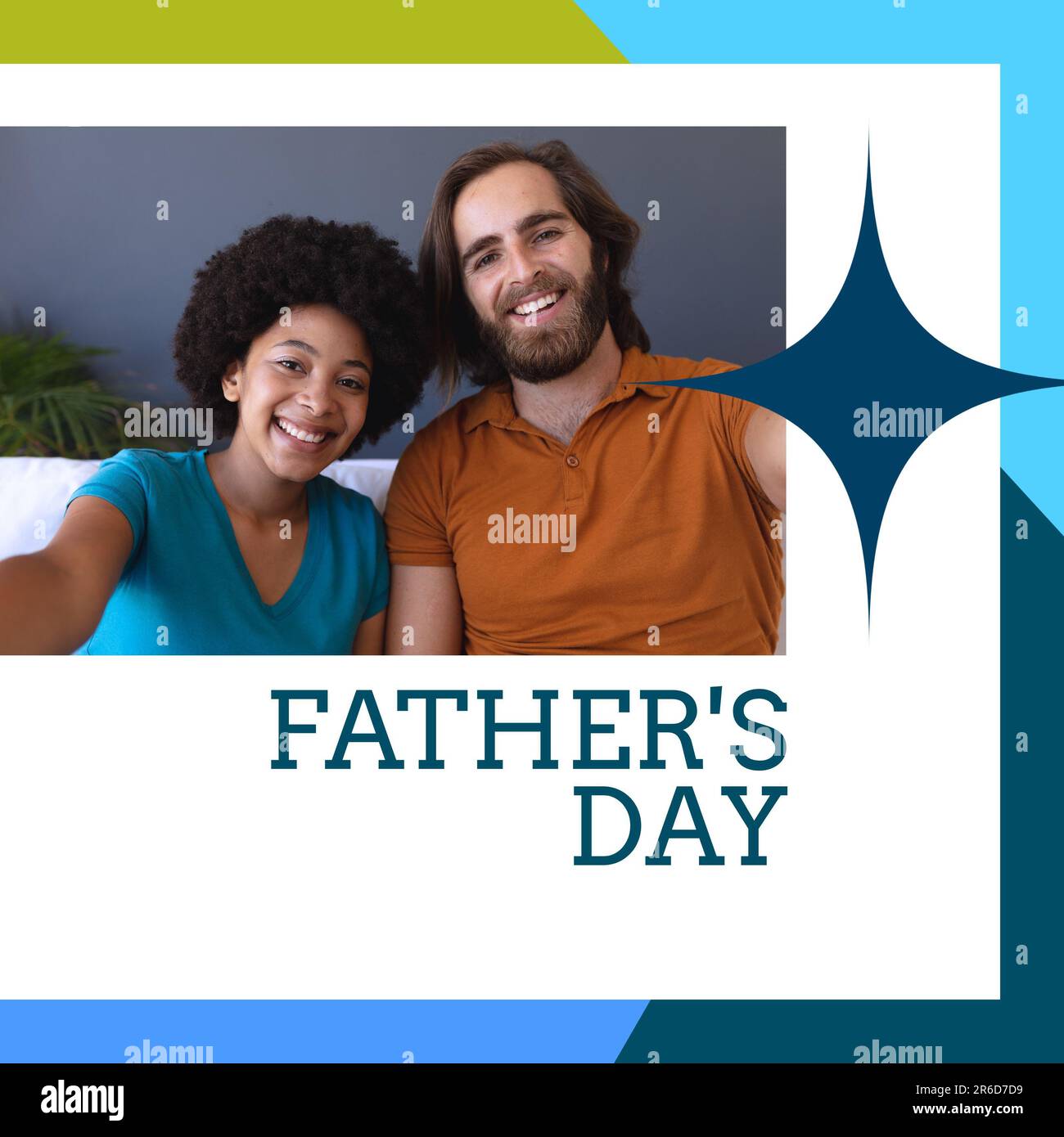 Composite of father's day text and portrait of multiracial young couple ...
