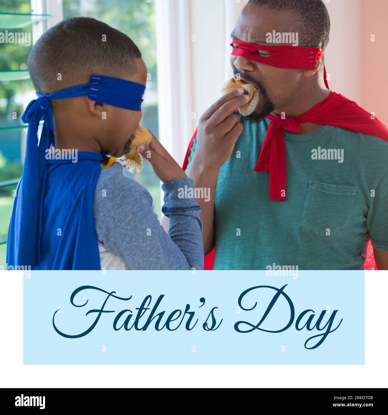 Composite of father's day text, african american father and son in ...