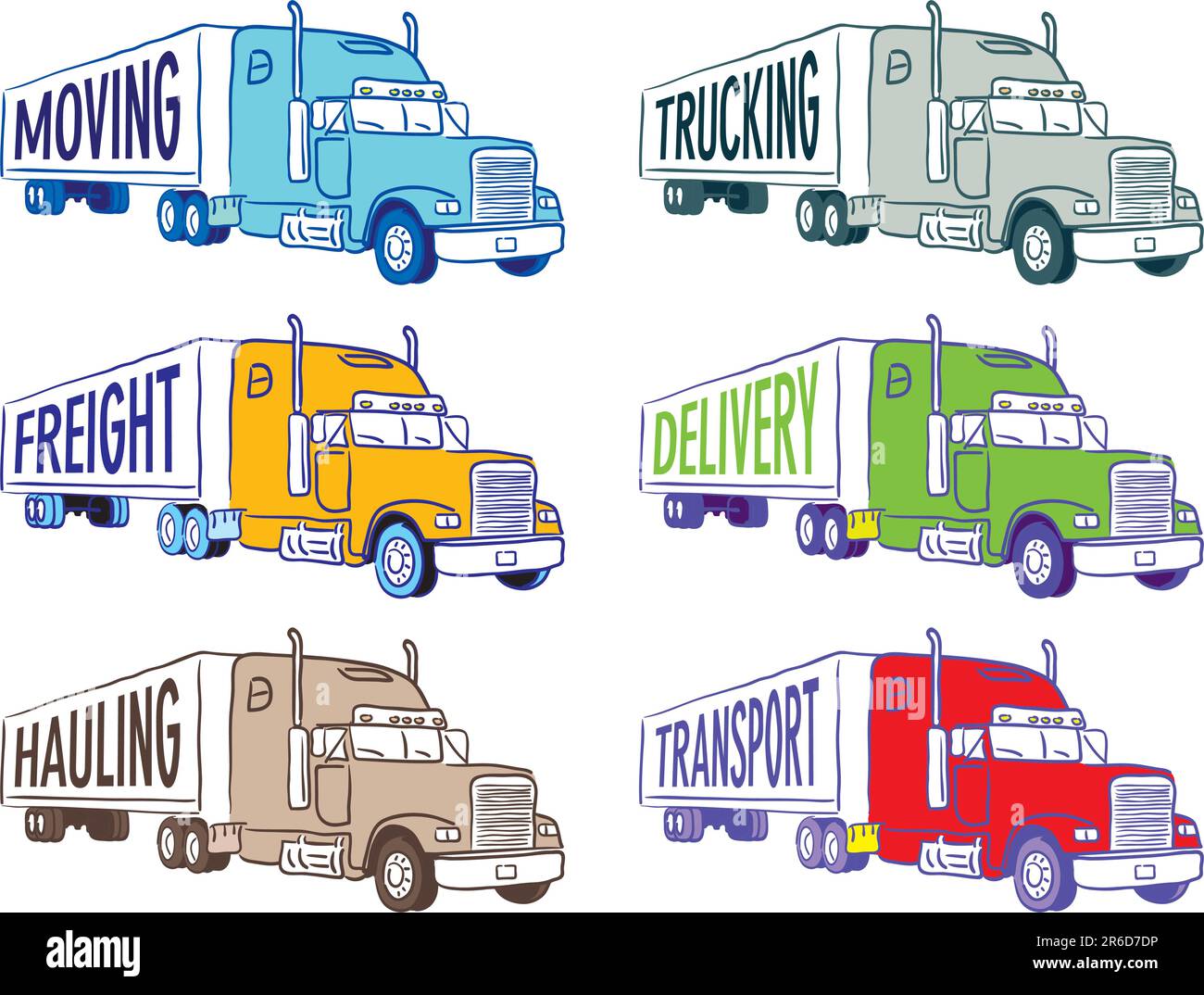 Illustrations of semi trucks with moving, trucking, freight, delivery ...