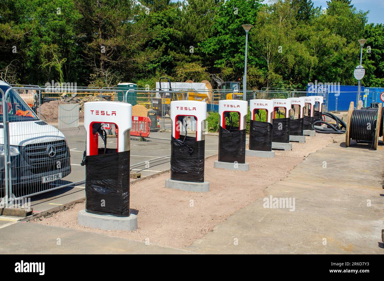 London, UK, 3 June 2023 Tesla charging points being installed. EV ...