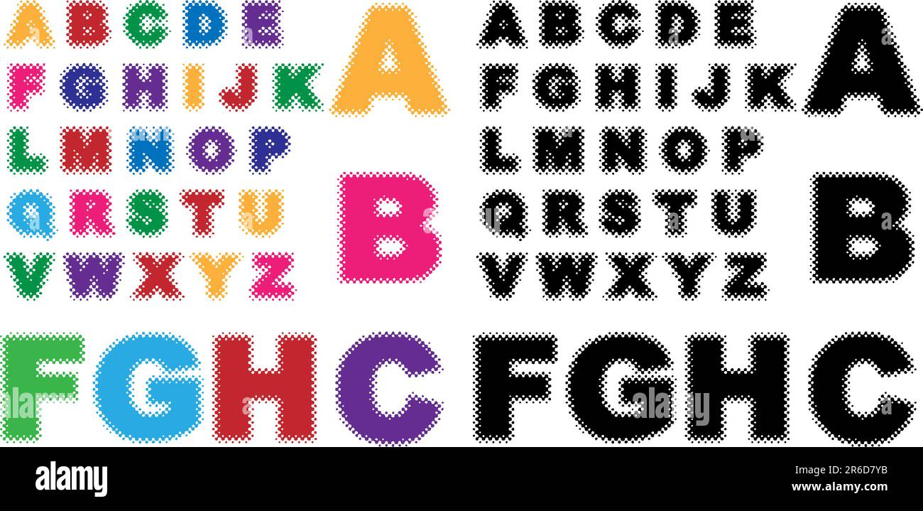 Set of letters of the alphabet in half tone - both color and black ...