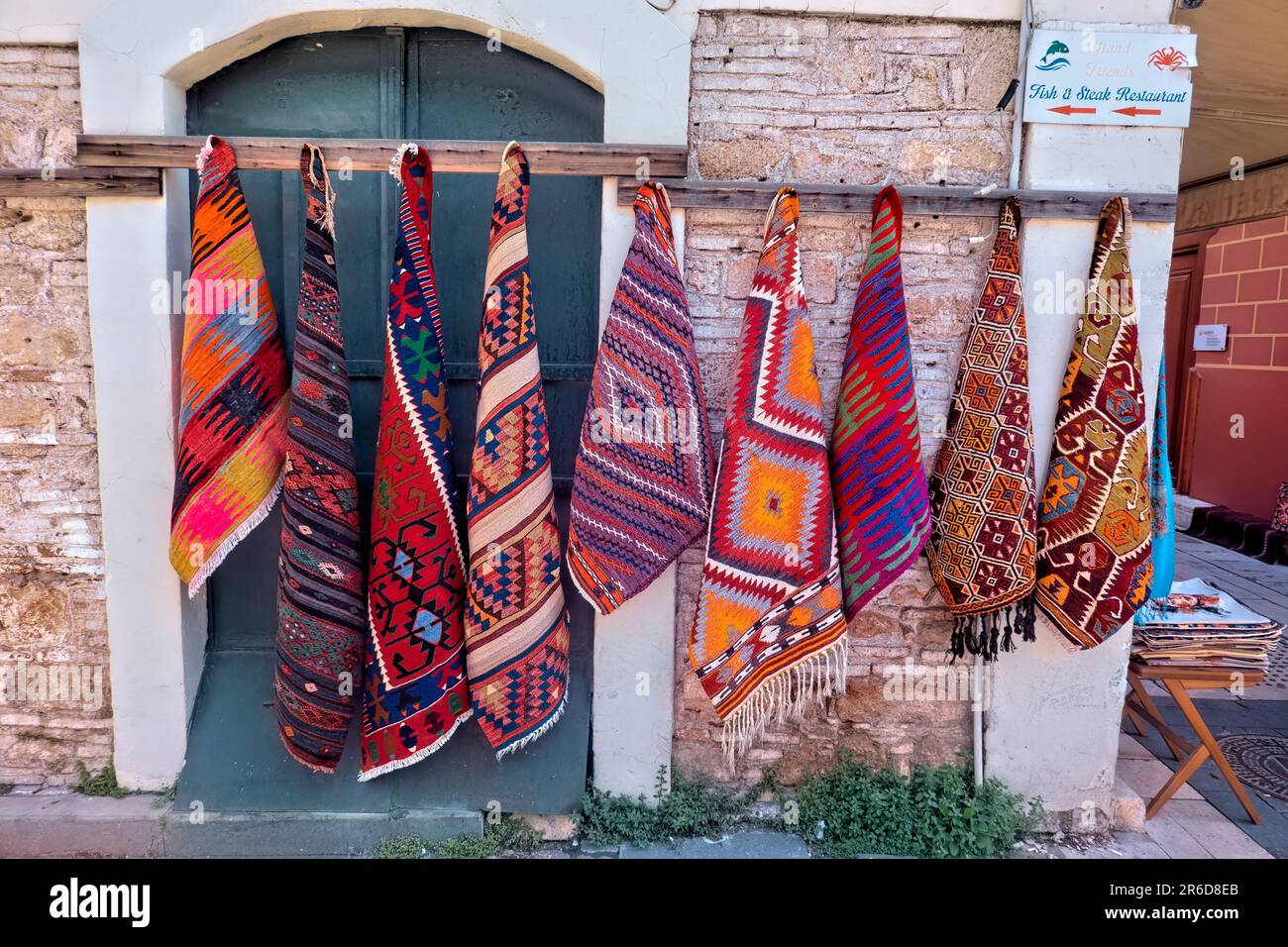 Turkish rugs for sale in old town Kaleiçi, Antalya, Turkey Stock Photo ...