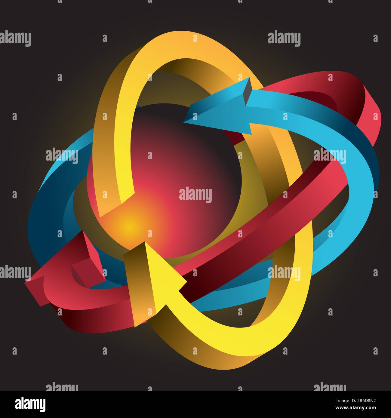 Colorful curving arrows moving around a red sphere Stock Vector Image ...