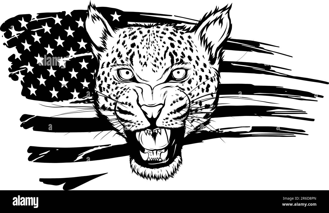 vector illustration of monochrome head leopard with american flag Stock ...