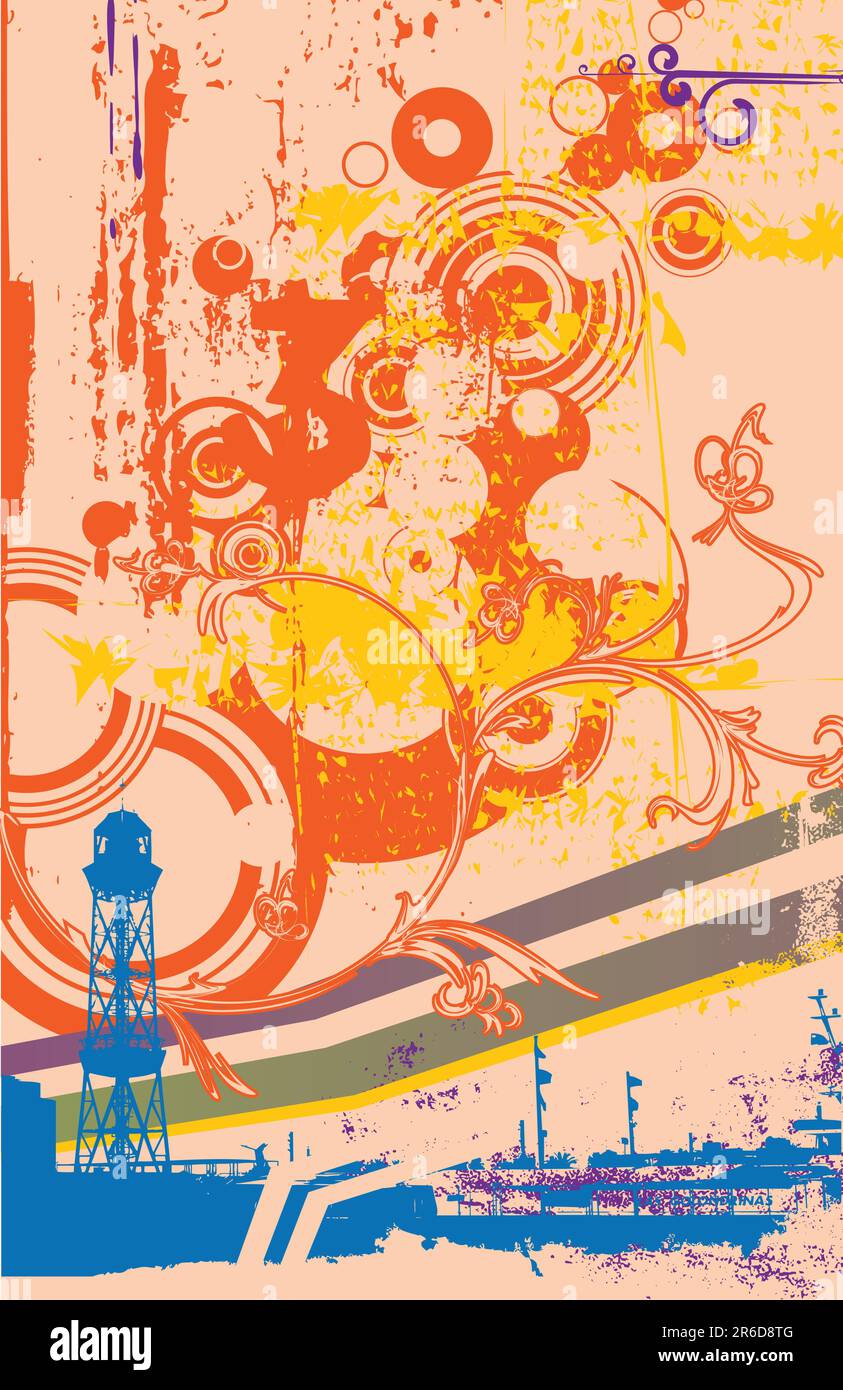 Urban retro abstract background with floral swirly ornament, made in ...