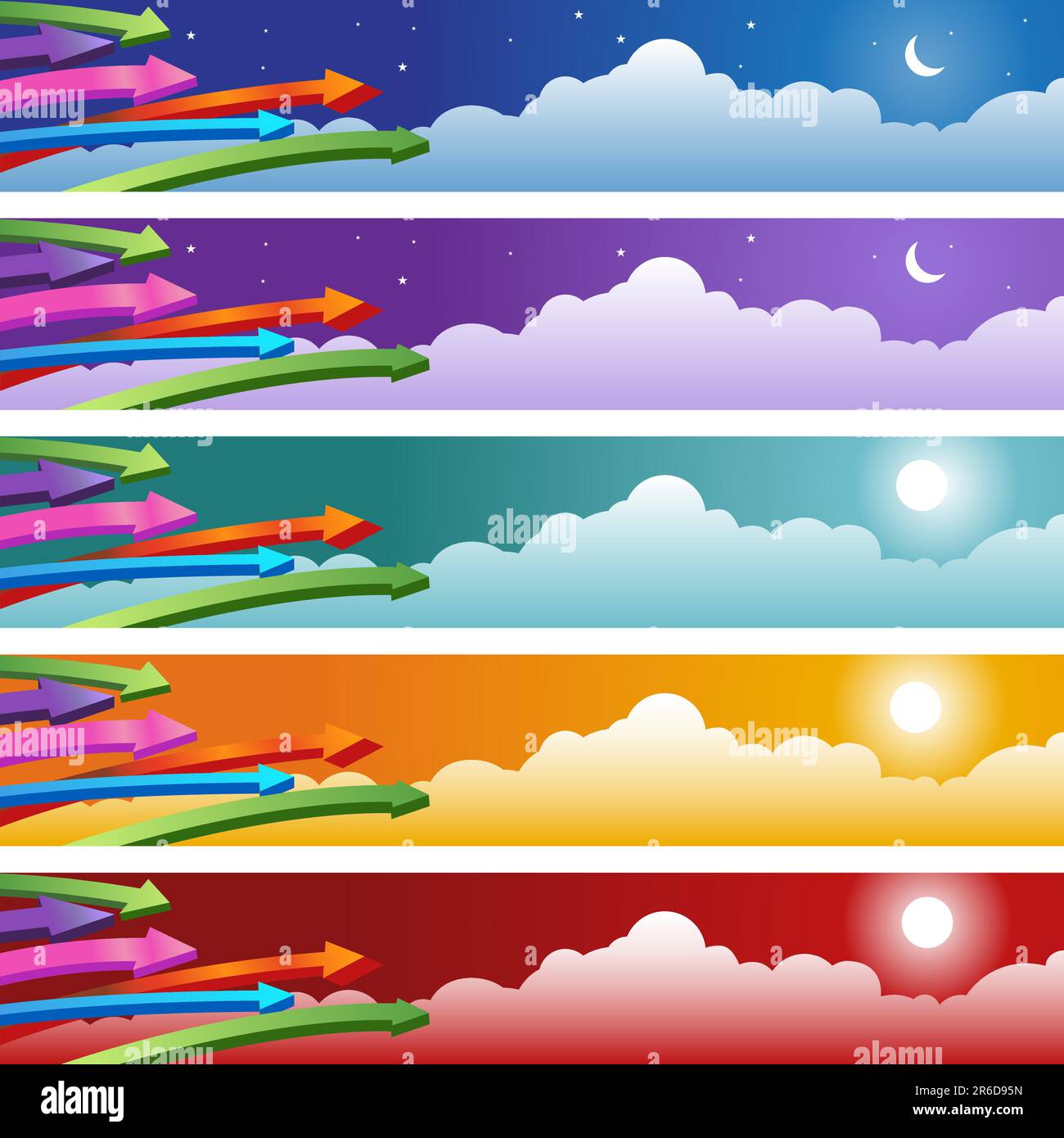 Set of background images with multiple arrows and a cloud background ...