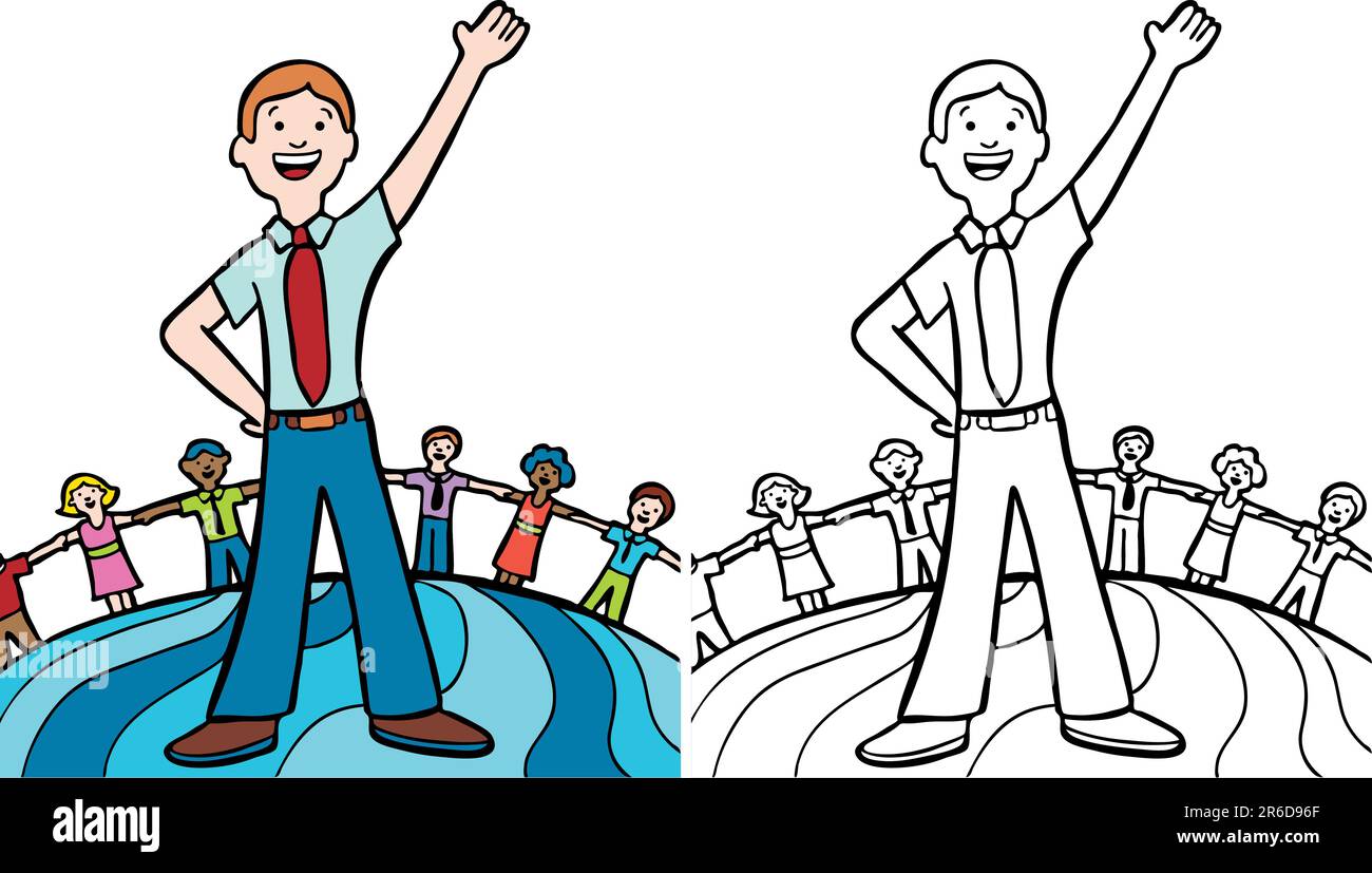 Cartoon image depicting business teamwork - both color and black ...