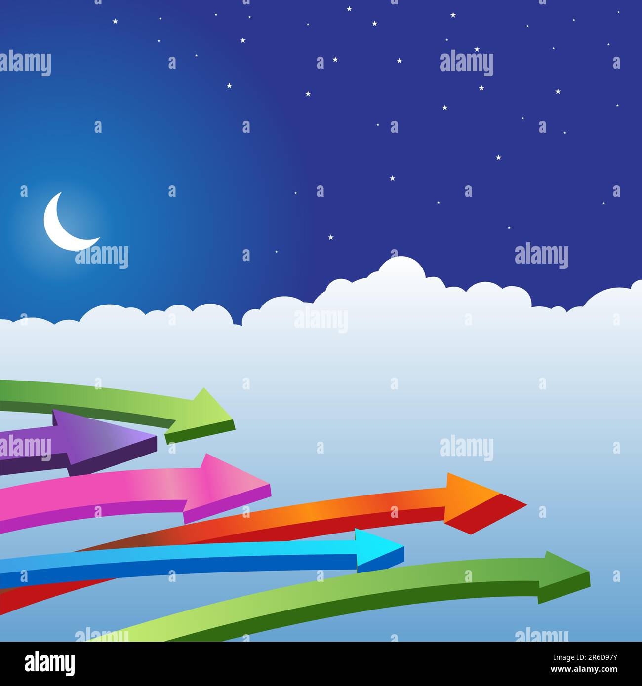 Background night scene with clouds and colorful arrows Stock Vector ...