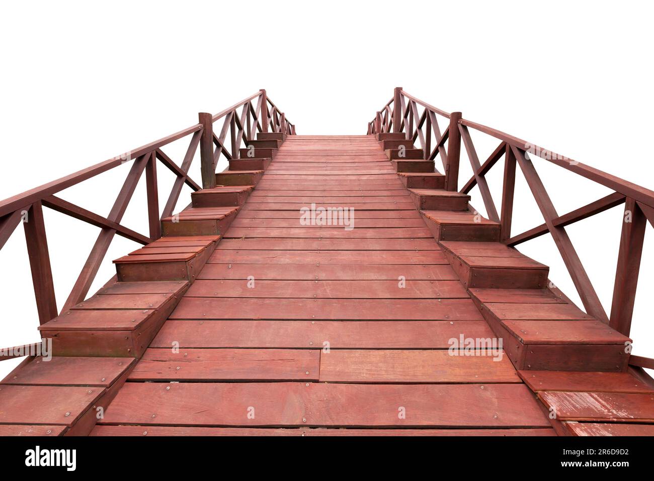 Old red wooden bridge isolated on white background have clipping path ...