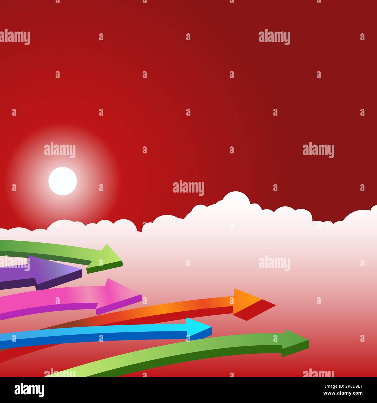 Background day scene with clouds and sun with colorful 3D arrows Stock ...