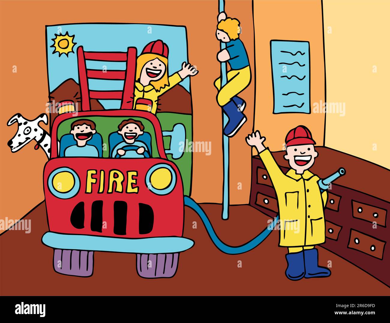 Firefighters with firetruck Stock Vector Images - Alamy