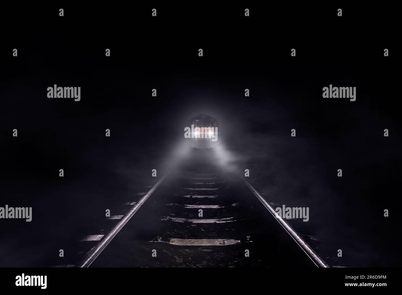 3D Rendering Old trains run through at night on black background Stock ...