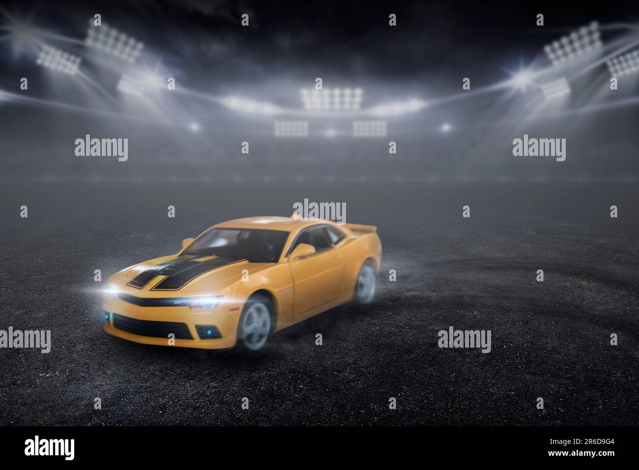 3D Rendering yellow racing car Drifting on the track with high speed ...