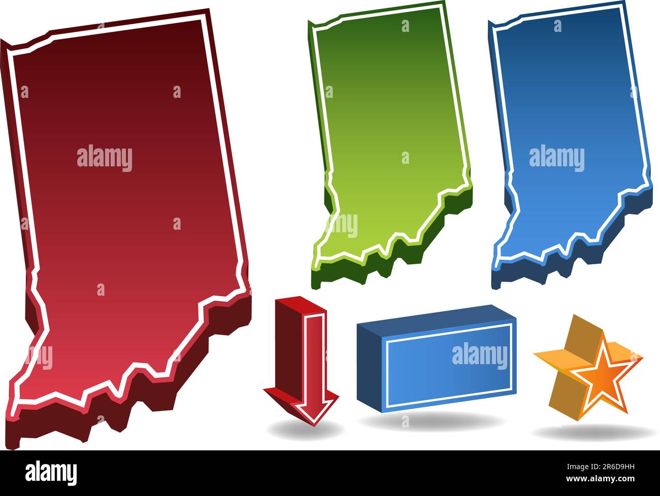 Set of 3D images of the State of Indiana with icons Stock Vector Image ...