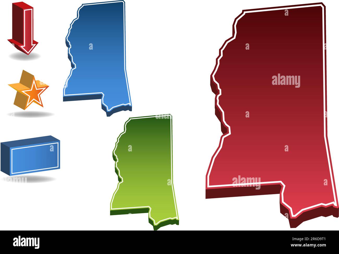 Set of 3D images of the State of Mississippi with icons Stock Vector ...