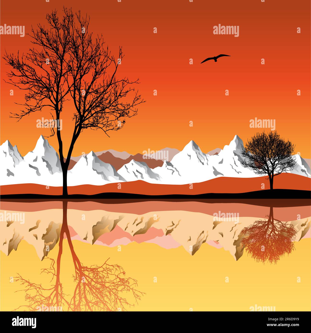 Landscape with Mountains and Tree Silhouettes Stock Vector Image & Art ...