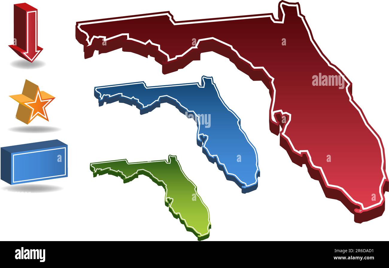 Set of 3D images of the State of Florida with icons Stock Vector Image ...