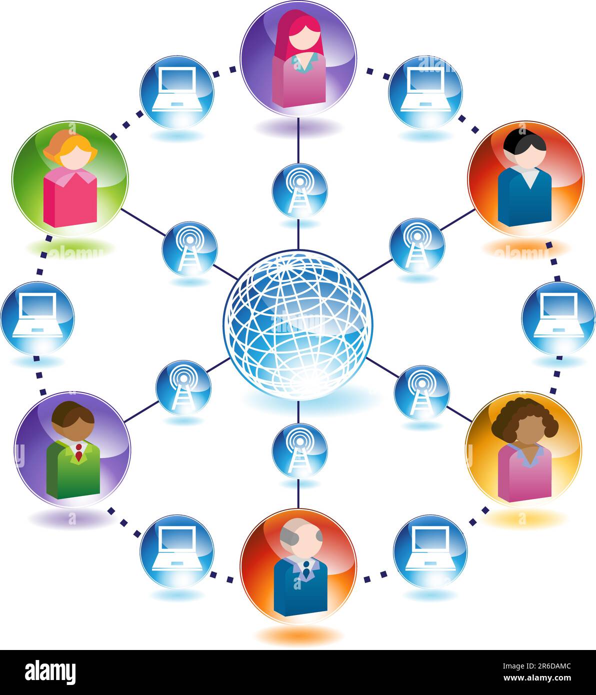People connect to each other from around the 3D globe Stock Vector ...
