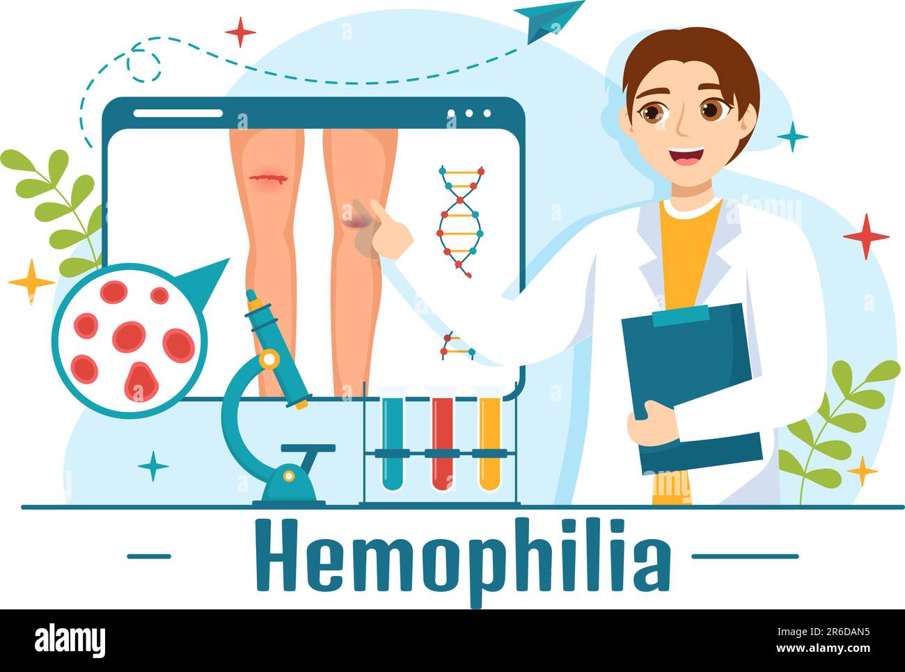 Hemophilia Vector Illustration with Doctor Examining Injured Knee or Joint and Blood Disorders ...