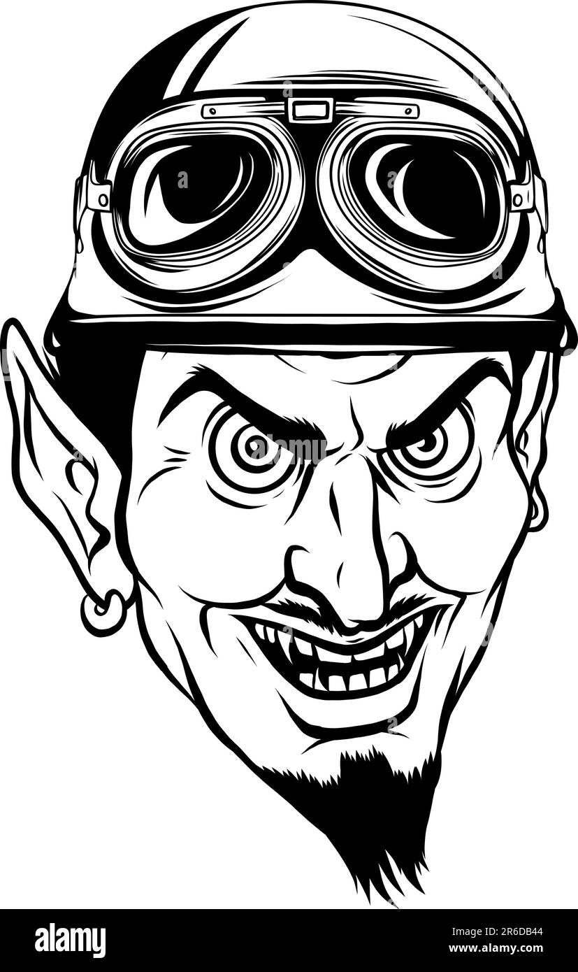 Devil or lucifer head with helmet vector monochrome vector illustration ...