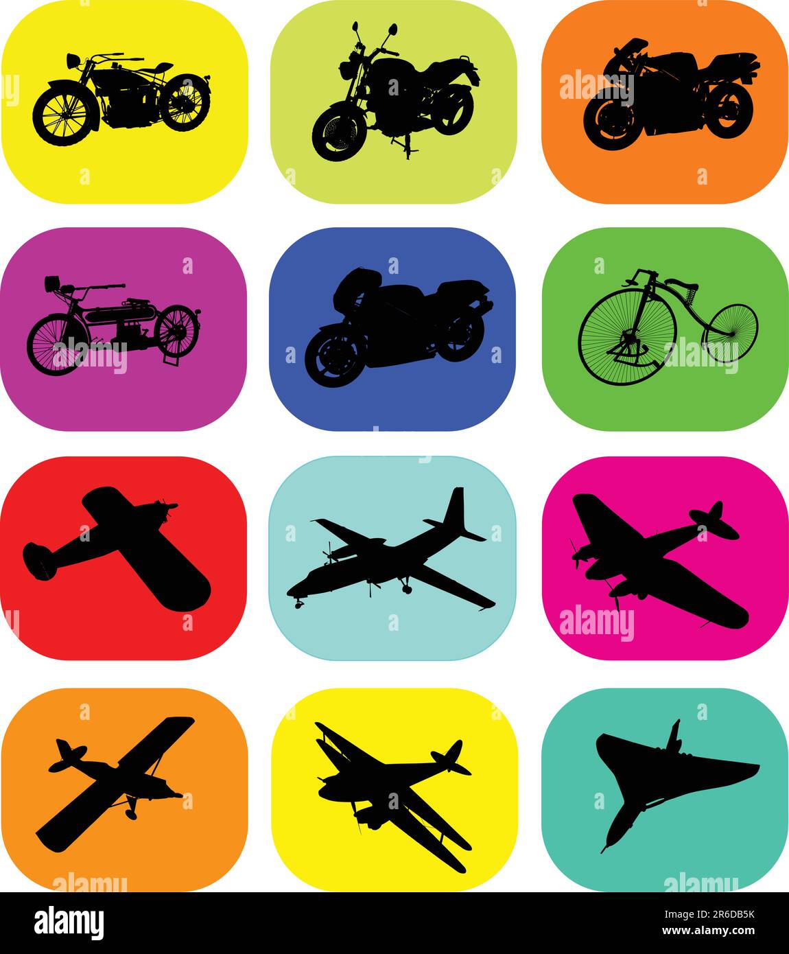 Vector motorbike and airplane icons on a colorful background Stock ...
