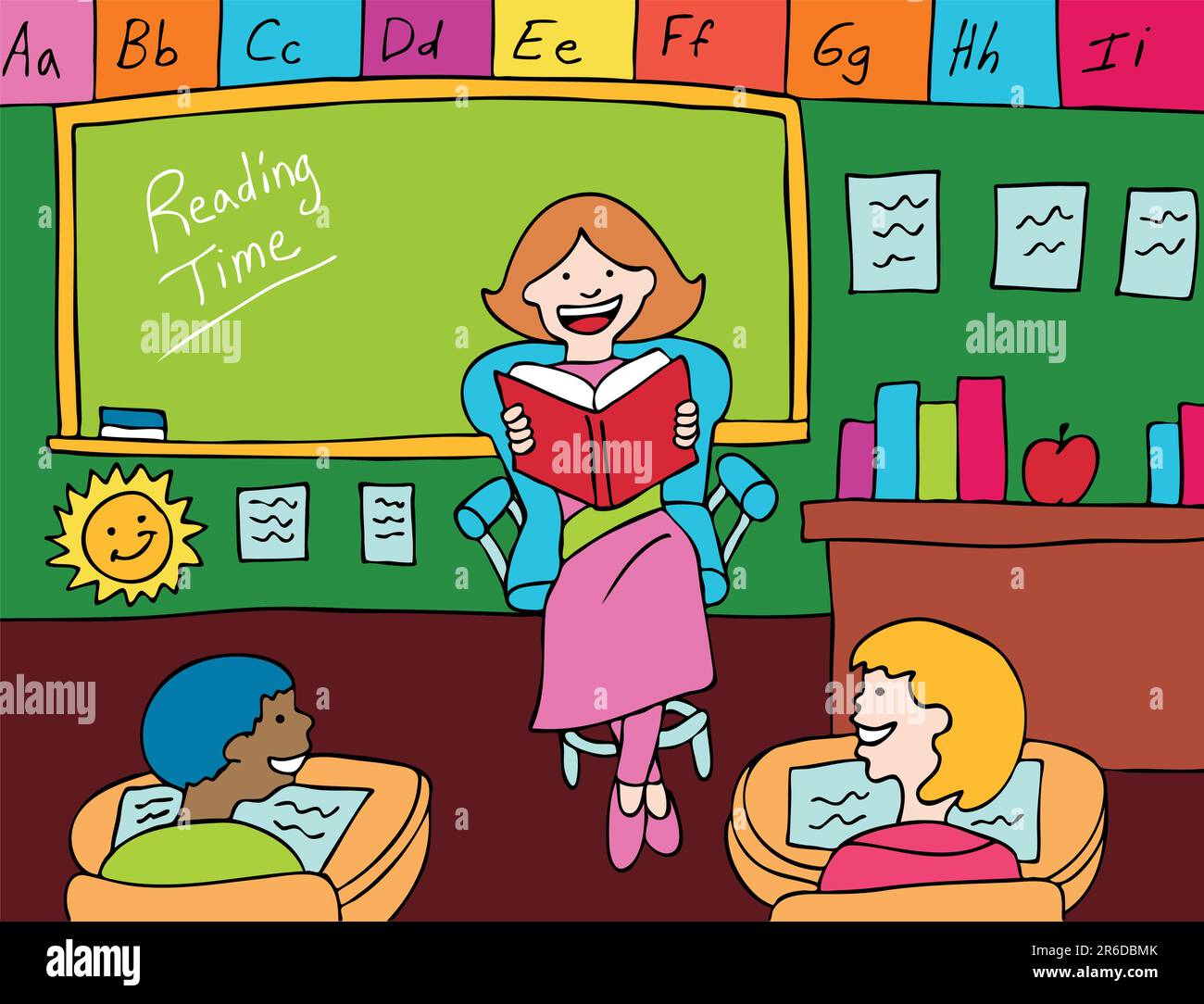 Female teacher gives a lecture to her elementary class on basic math in ...