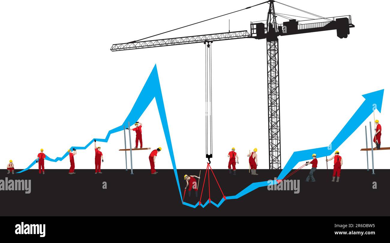 Vector Financial crisis and recover graph with construction workers and ...