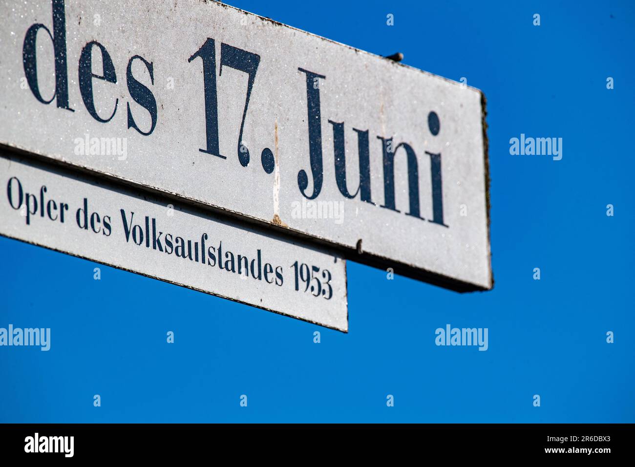Stralsund, Germany. 08th June, 2023. A sign reading "Platz des 17. Juni ...