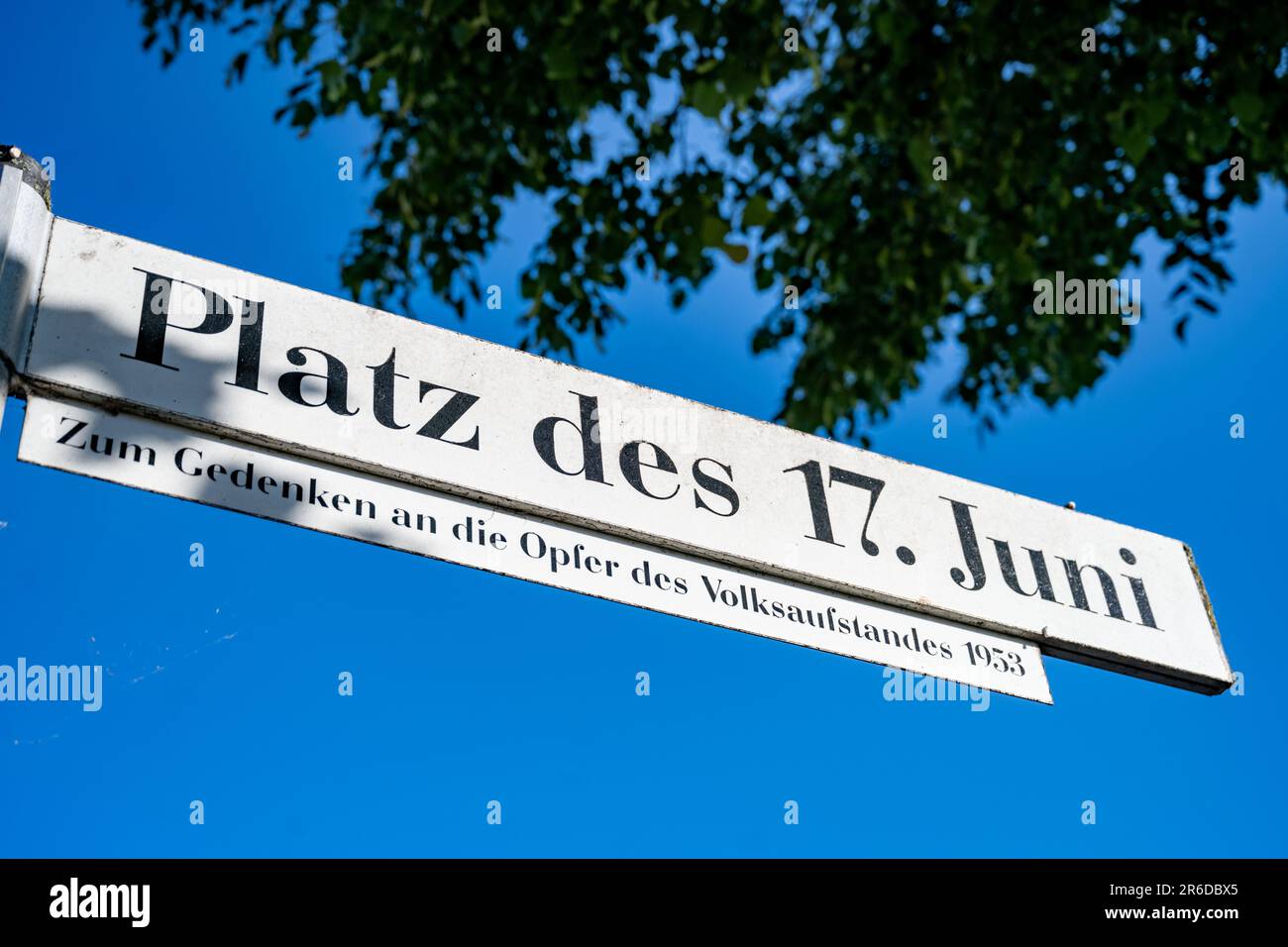 Stralsund, Germany. 08th June, 2023. A sign reading "Platz des 17. Juni ...