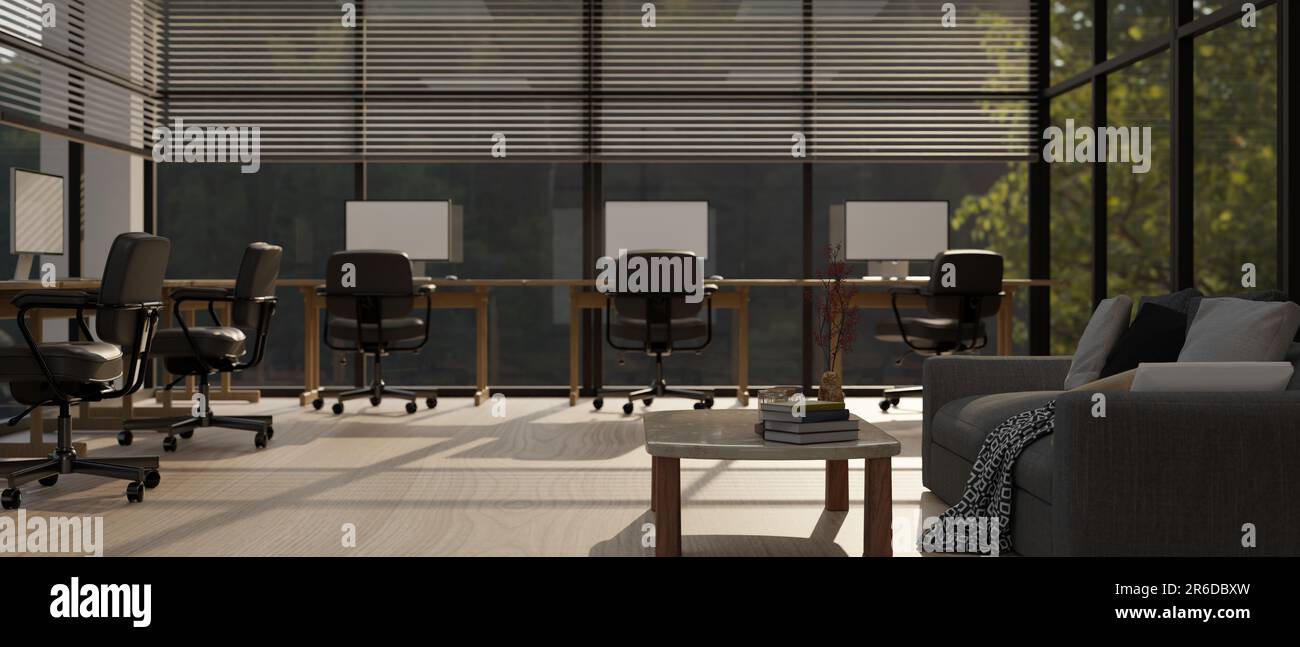 Interior design of a modern contemporary office with computer desks ...