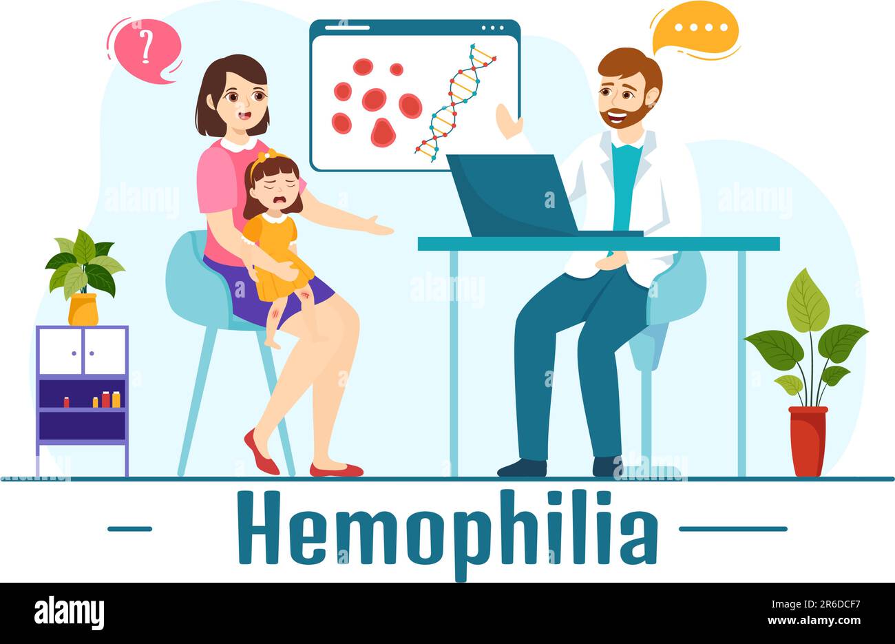 Hemophilia Vector Illustration with Doctor Examining Injured Knee or Joint and Blood Disorders ...