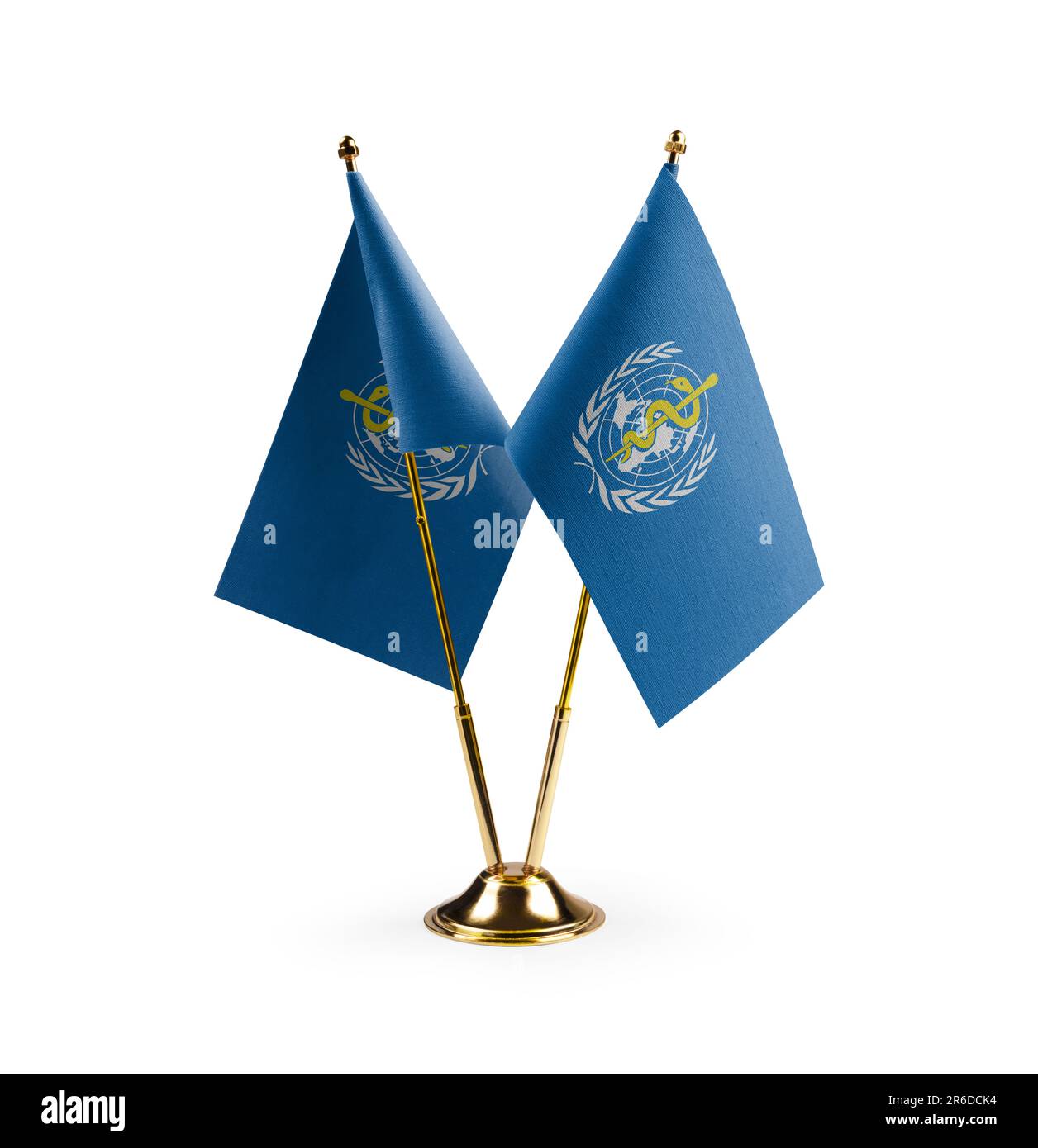 Small national flags of the World Health Organization WHO on a white ...