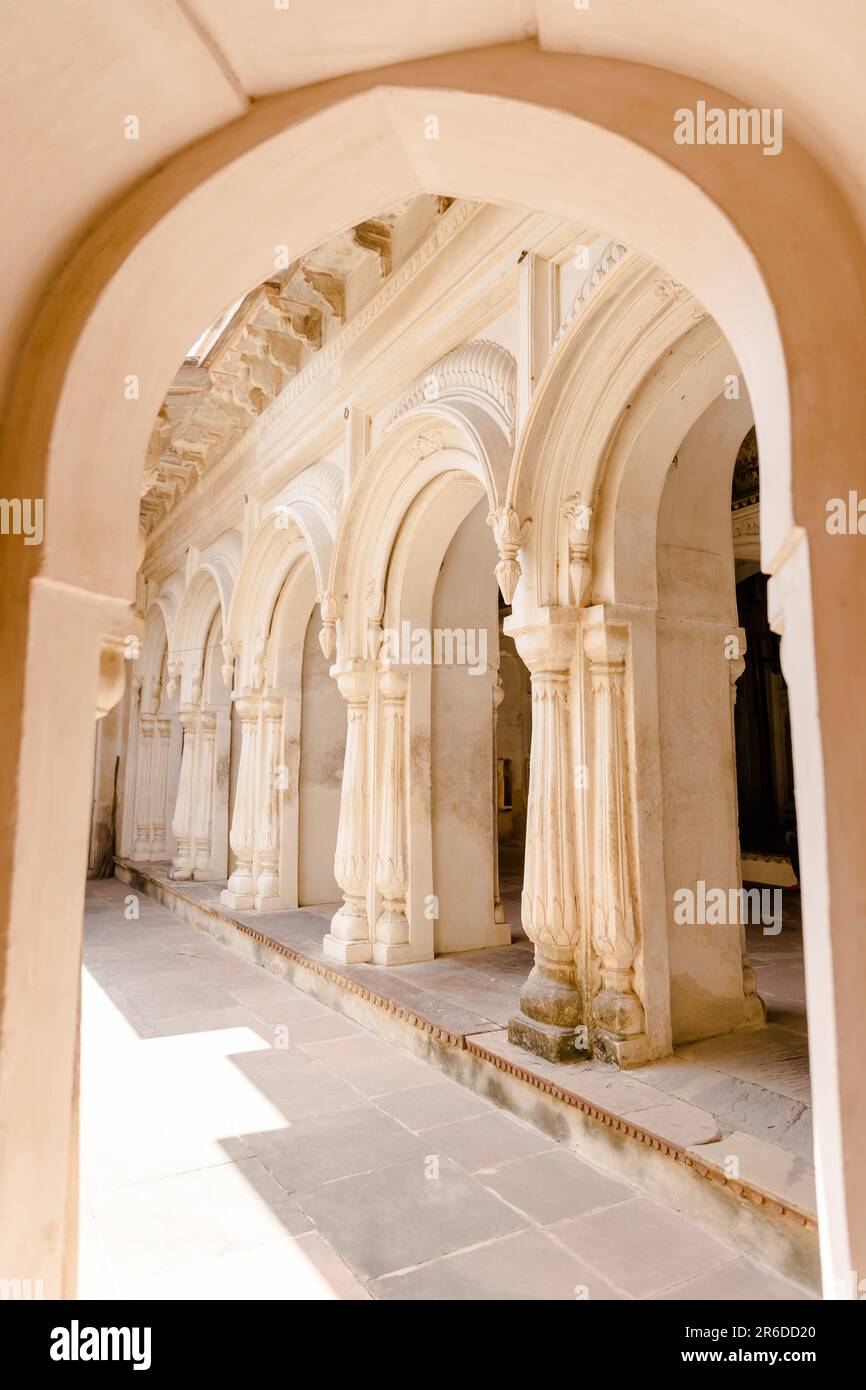 An array of classic arches in a historical building, arranged in a line ...