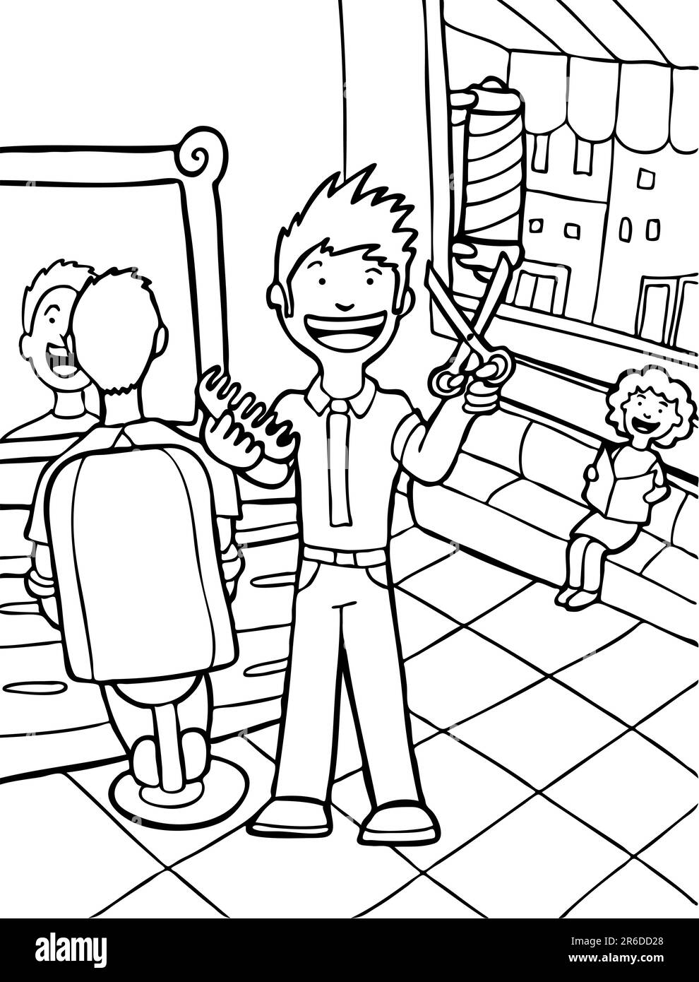 Man cuts hair in a salon - black and white version Stock Vector Image ...