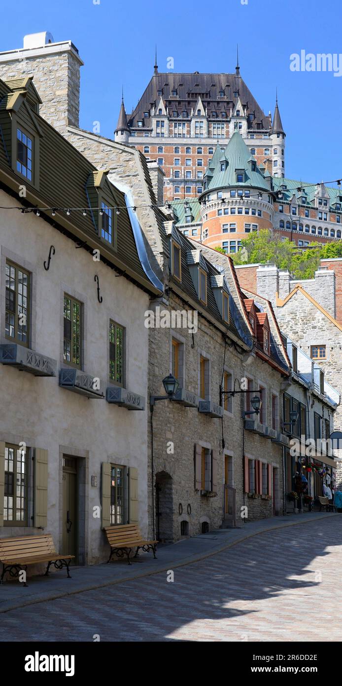 Old Quebec and Frontenac Castle viewed from lower city, Canada Stock ...