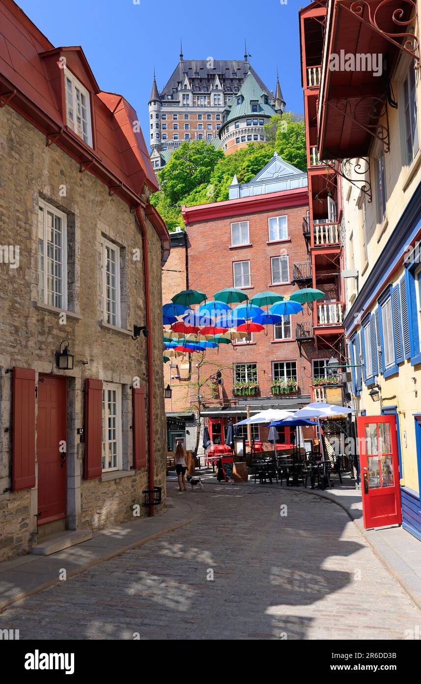 Old Quebec and Frontenac Castle viewed from lower city, Canada Stock ...