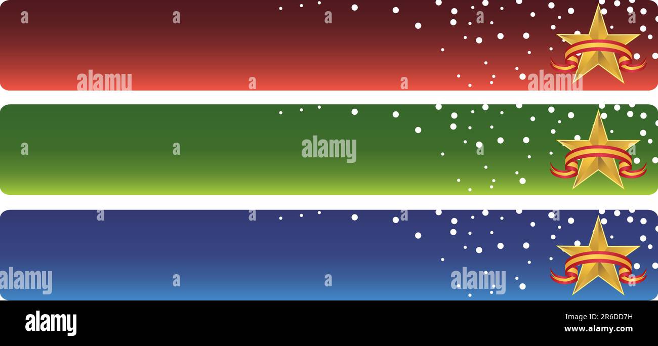 Set of 3 background banners with star and banner with snow falling ...