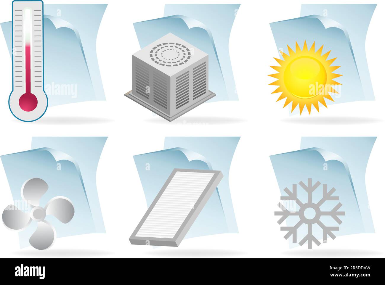 Set of six 3D air conditioner related document themed icons Stock ...
