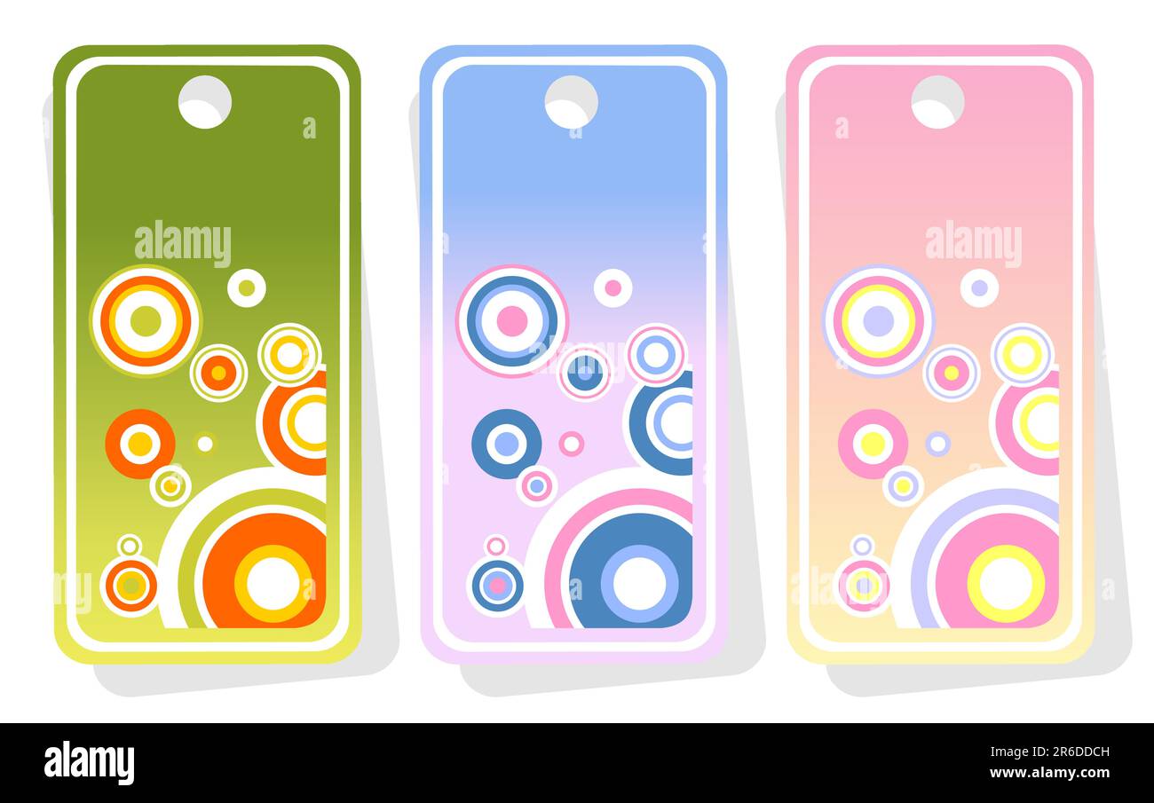 Three ornate price tags with circles isolated on a white background ...