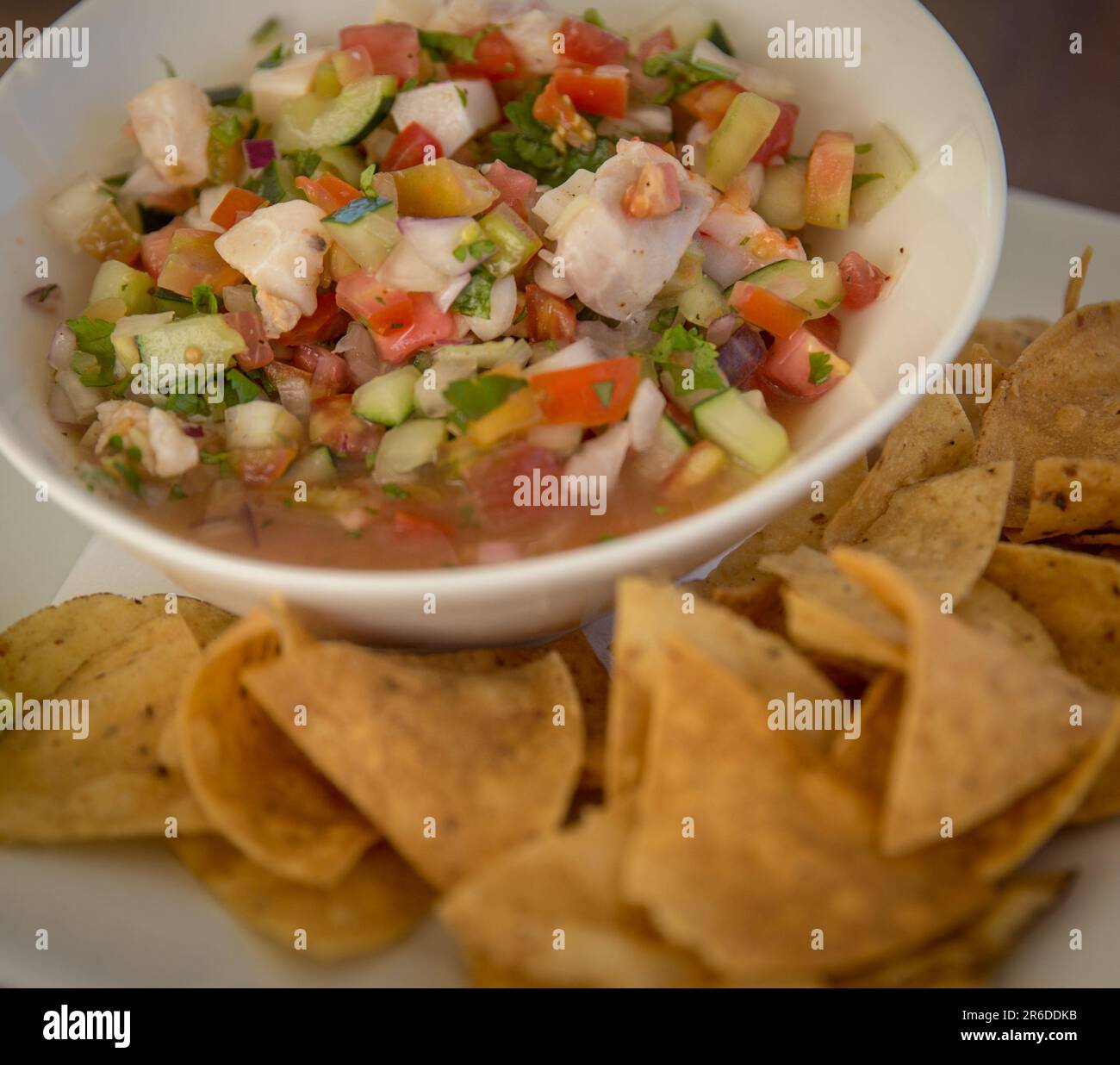 Traditional Conch ceviche from Belize with chips Stock Photo - Alamy