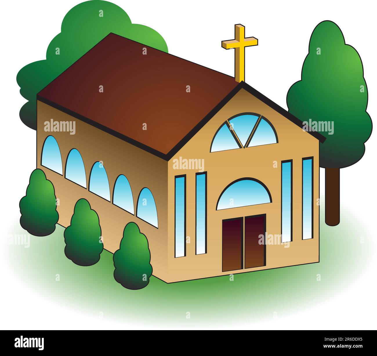 Church building with trees isolated on a white background Stock Vector ...
