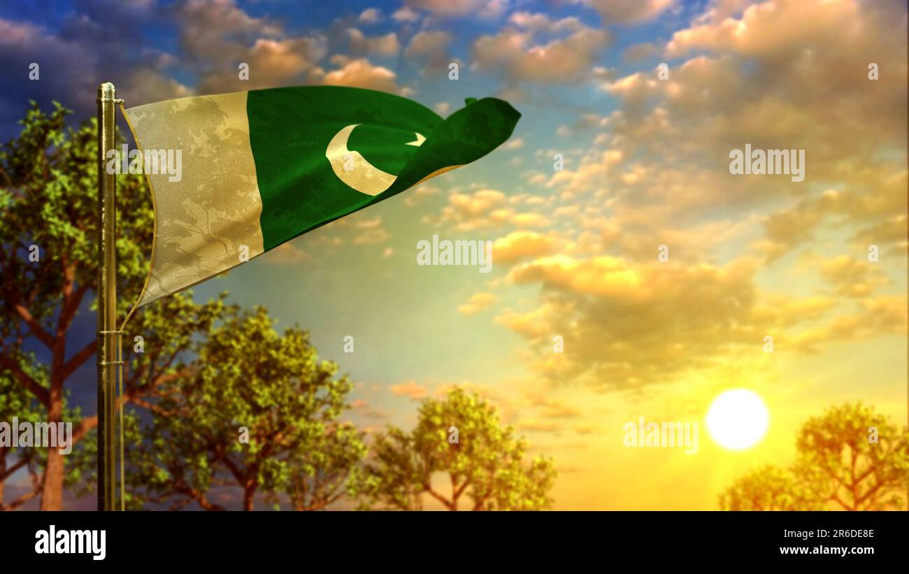 waving flag of Pakistan at sundown for national celebration - abstract ...