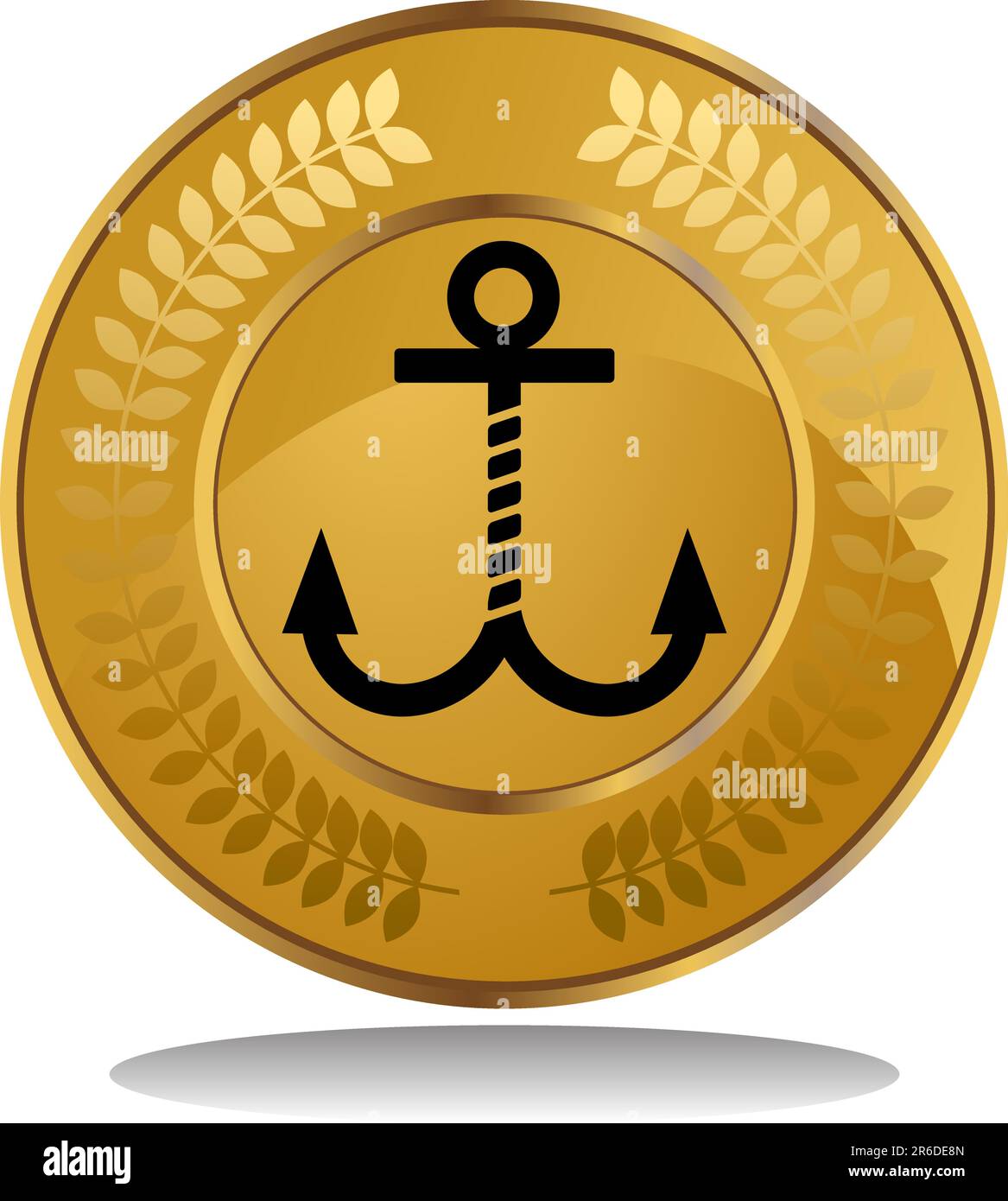 3D image of a gold coin with laurel wreath - anchor Stock Vector Image ...