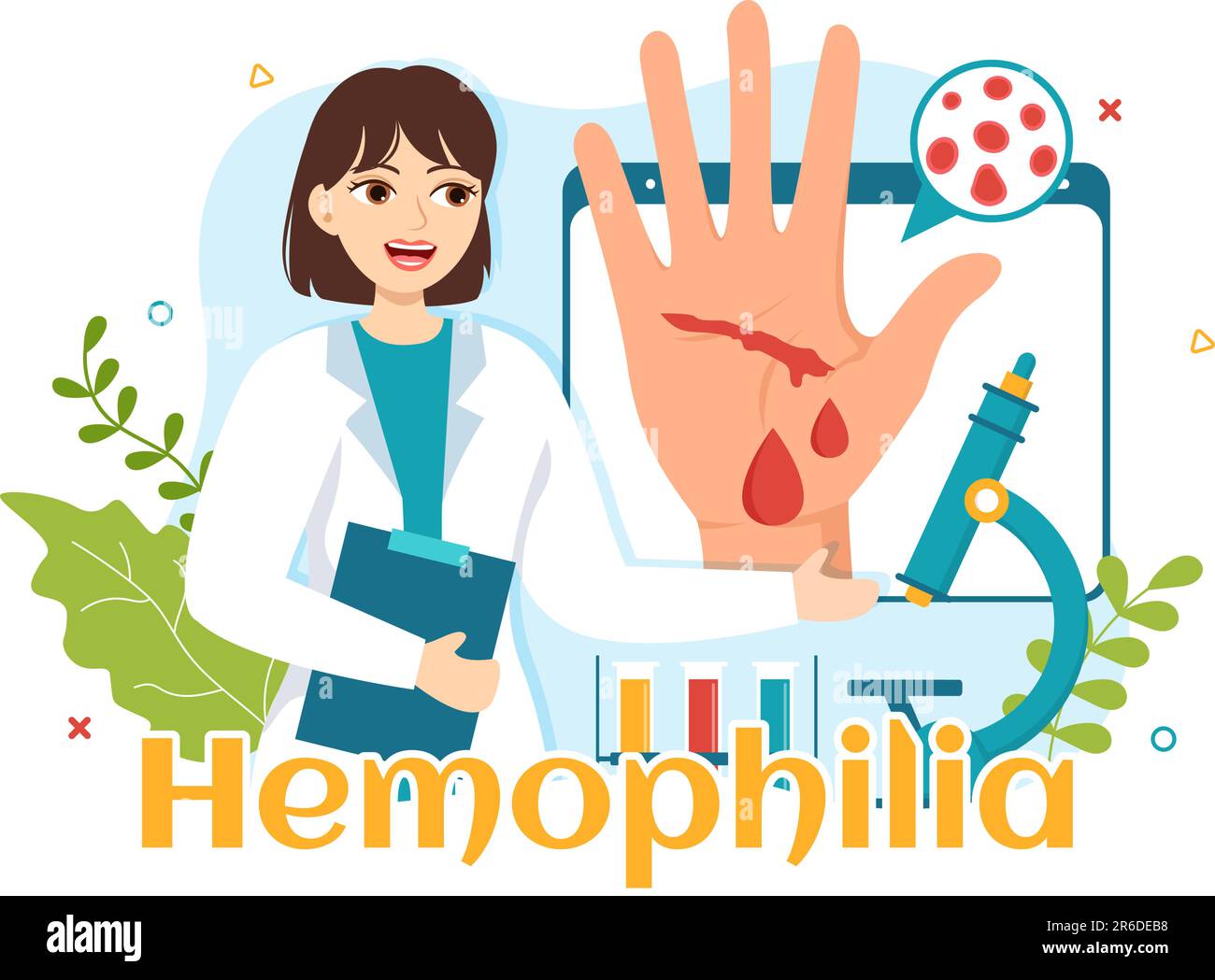 Hemophilia Vector Illustration with Doctor Examining Injured Knee or Joint and Blood Disorders ...