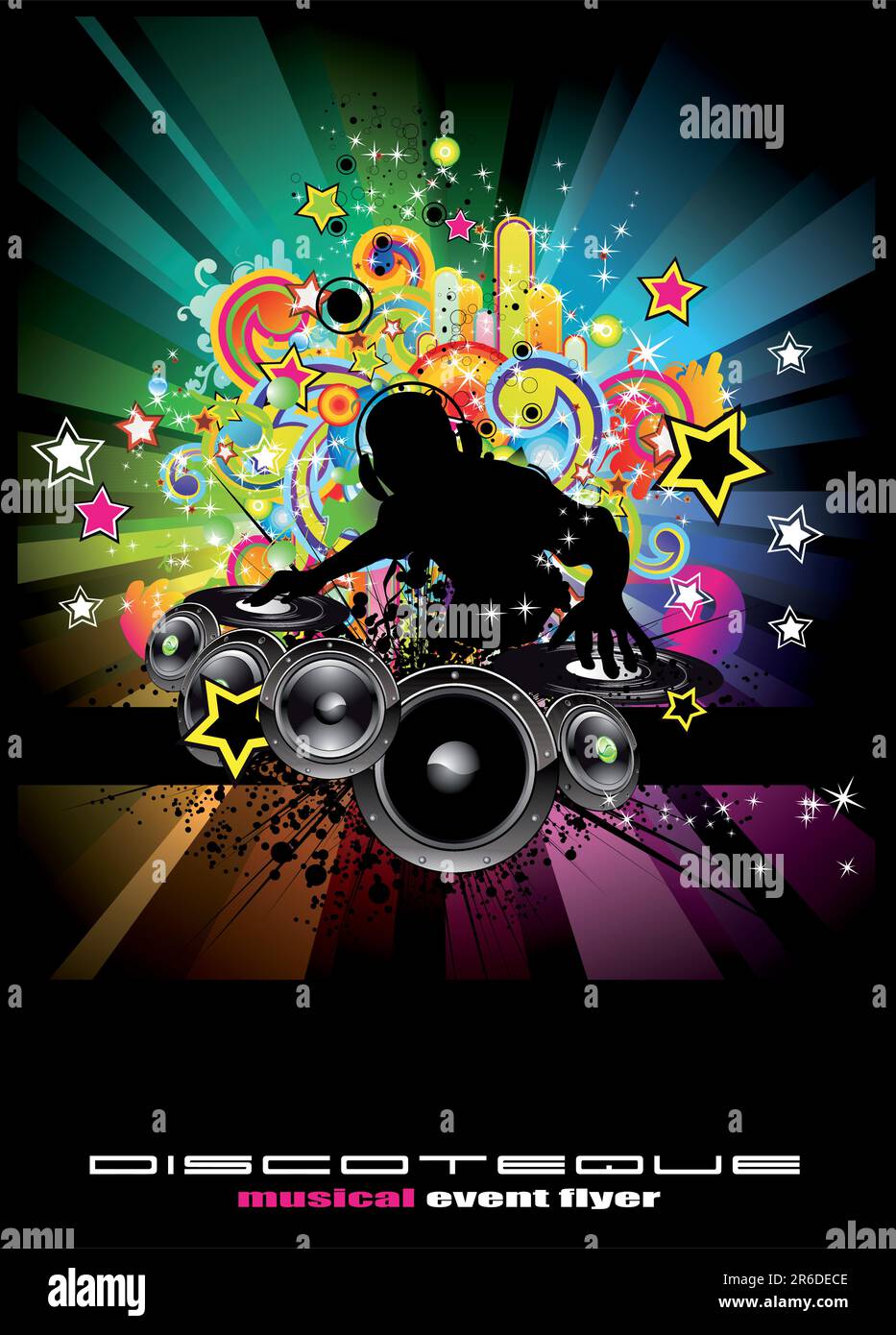Explosion of colors music event Background for Discoteque flyers Stock ...