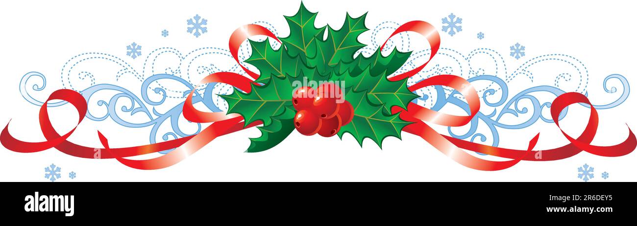 Christmas decoration with holly and ribbons / vector Stock Vector Image ...